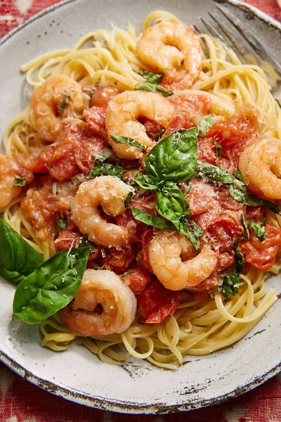 Tomato Basil Shrimp Pasta | Comfort Food